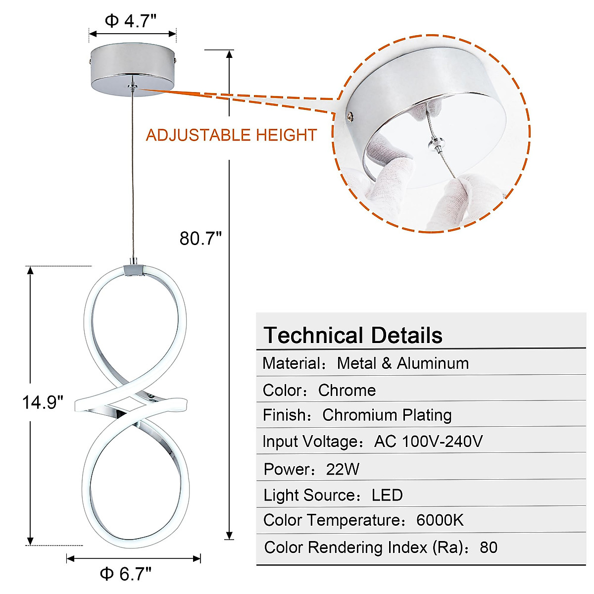 MAYNA Modern LED Pendant Lights Kitchen Island, Chrome Chandelier, 22W Adjustable Height Hanging Light Fixture for Kitchen Dining Room Bedroom Cafe Table, 1 Pack