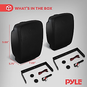 Pyle 5.25 Inch 2 Way Outdoor Waterproof Mountable Wireless Bluetooth Dual Speakers with Heavy Duty Grill Cabinet Enclosure, Black (2 Pack)