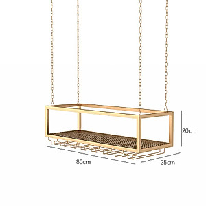 Ceiling Metal Iron Chain Wine Glass Rack, Hanging Wine Glass Holder, Adjustable Wine Rack with Glass Holder, Matte Black Stemware Rack
