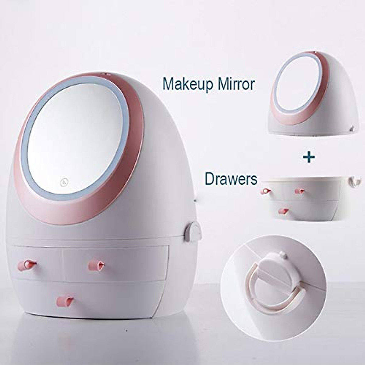 FQYYDD Illuminated Makeup Mirror Usb Cosmetics Storage Box Dust Drawer Makeup Mirror With Led Light