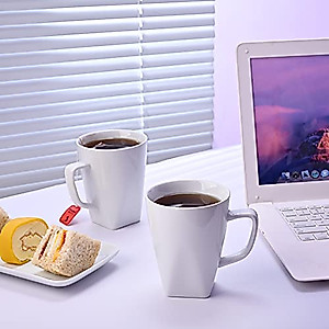 Miicol Porcelain Coffee Mugs Set, White Ceramic Cups for Tea, Milk, Cocoa, Square Bottom, 14 Ounces, Dishwasher & Microwave Safe, Set of 6