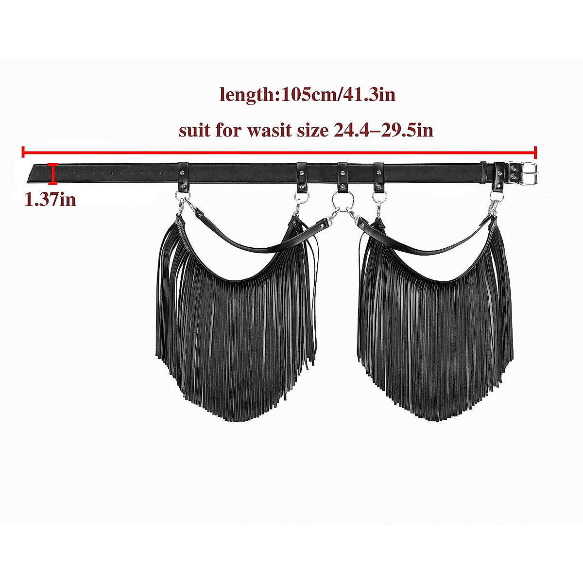 Ayliss Women Punk Waist Belt Long Tassel Fringe Fashion Dress Belt PU Leather Gothic Waistband Adjustable Rock Jeans Belts (Black)