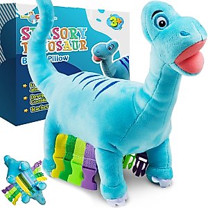 Little Chubby One Sensory Dinosaur Buckle Pillow - 11 Inch - Learning Activity Toy - Educational Toy Helps Develop Motor Skills Problem Solving Color and Number Recognition Ideal for Travel Great Gift