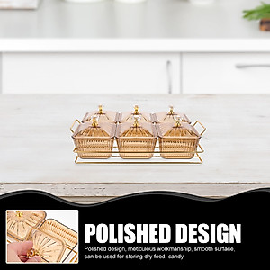 KICHOUSE Snacks Dish Serving Platter 6 Grid Snack Bowl with Metal Rack Tray Chip and Dip Serving Set Divided Candy and Nut Platter Fruit Snack Containers Relish Tray