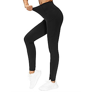 THE GYM PEOPLE Thick High Waist Yoga Pants with Pockets, Tummy Control Workout Running Yoga Leggings for Women (X-Large, Black  )