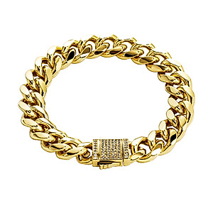 TOPGRILLZ Hip Hop14K Gold Plated Finished Miami Cuban Link Anklet Bracelet with Iced out Simulated Lab Diamond Clasp for Men Women (7" Gold)
