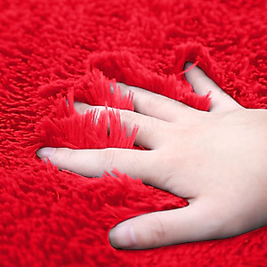 Bathroom Rugs Sets 3 Piece, Velvet Memory Foam Bath Mat - Non-Slip, Machine Washable Bath Rugs - Dries Quickly, Soft Plush Anti-Slip Rectangular Bath Rug + U-Shaped Toilet MaT. (Red)