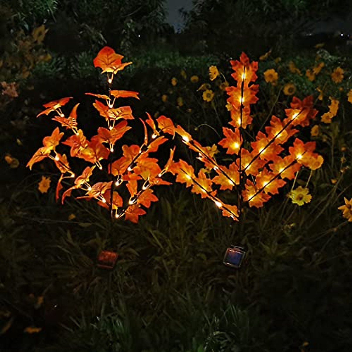 OSALADI Lighted Maple Tree Fall Decor Outdoor 2pcs LED Solar Landscape Light Simulation Maple Leaf Landscape Led Pathway Lights Villa Outdoor Pathway Decor Outdoor Fall Decor