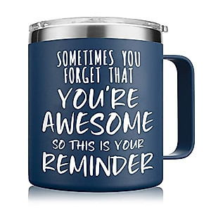 NOWWISH Inspirational Gifts for Men, Sometimes You Forget You're Awesome Coffee Mug, Funny Gifts for Him Husband, Dad, Boyfriend on Valentines Day Christmas - Navy Blue
