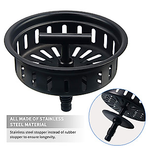 KONE Black Kitchen Sink Drain Matte Black Sink Strainer 3-1/2 Inch Drain Assembly Kit Replacement for Universal 3.5 Inch Kitchen Sink, All Stainless Steel Body with Strainer Basket and Drain Stopper