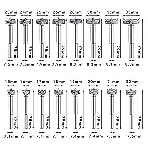 Forstner Drill Bit Set, 16 Pcs 15mm-35mm, Flat Wing Wood Drill Bits, Woodworking Boring Hole Saws Hinge Cutter Auger Opener, Drilling Press Accessorie