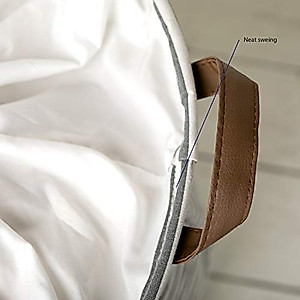 Deke Home Collapsible Laundry Basket Hamper. Round Striped Canvas Waterproof Large Storage bin Baskets. Storage Washing Clothes and Toys with Handles and drawnstring 13.3"x 18.5"