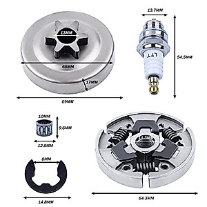 Chainsaw 7pcs Kit Sprocket Clutch Drum 3/8" for Stihl 017 018 021 023 MS170 MS180 MS210 MS230 MS250 Replacement Parts with Needle Bearing Washer E-Clip Worm Gear for 1123 640 2003, 1123 640 2073