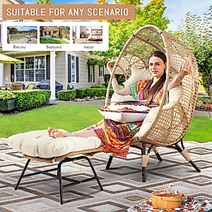 RADIATA Egg Chair with Footrest Outdoor Wicker Patio Egg Chairs with Ottoman for Indoor Bedroom Outside Porch Deck Backyard Garden (Beige)