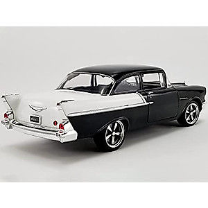 1957 Chevy 150 Restomod Hourglass Black and White Limited Edition to 774 Pieces Worldwide 1/18 Diecast Model Car by Acme A1807012