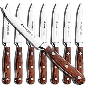 Emojoy Steak Knives, Steak Knife Set of 8, Highly Resistant and Durable German Stainless Steel Serrated Steak Knives with Gift Box