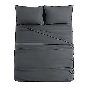 JOLLYVOGUE Bed Sheets Queen 4 Pieces, Dark Grey Sheet Set for Bedroom with Deep Pocket, Cooling Bed Sheets with 1 Flat Sheet, 1 Fitted Sheet & 2 Pillowcases