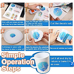 Koala 25 Sheets Waterslide Decal Paper for Inkjet Printer - WHITE 8.5x11 Inch Water Slide Transfer Paper for DIY Tumblers, Mugs, Glass, Ceramics