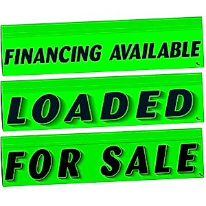 Versa Tags Windshield Slogan Stickers 12 Pack of FINANCING Available Stickers 12 Pack of Loaded Slogans 12 Pack of for Sale Window Stickers (36) Dealership Stickers Black On Green