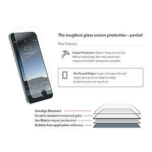 ZAGG InvisibleShield Glass+ Screen Protector – Fits iPhone 8 , iPhone 7 , iPhone 6s , iPhone 6 – Extreme Impact & Scratch Protection – Easy to Apply – Seamless Touch Sensitivity