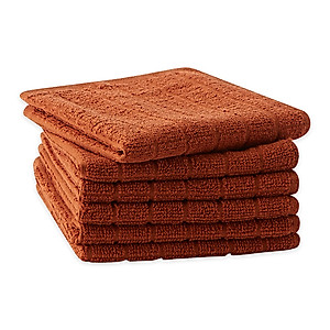 DII Basic Terry Collection Solid Windowpane Dishcloth Set, 12x12, Cinnamon, 6 Count