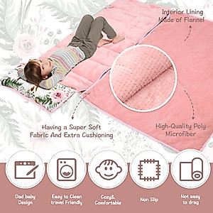Dad-Baby Toddler Nap Mat with Removable Blanket and Pillow, Extra Large Rolled Napping Mats,Toddler Sleeping Bag,Kids Sleeping Bag for Daycare,Nap Mats for Preschool(Flower Pattern)