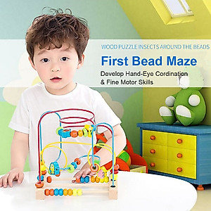 Timy First Bead Maze Roller Coaster Wooden Educational Circle Toy for Toddlers