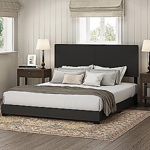 Furinno Pessac Upholstered Bed Frame, Black PU Leather, California King