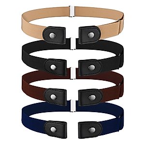 4 Pieces No Buckle Stretch Belt Adjustable Unisex Belt Invisible Elastic Belt for Men Women Jeans Pants Skirts(Khaki, Black, Coffee Color, Navy Green)