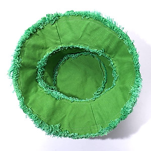 NLCAC St Patricks Day Hat Green Shamrock Bucket Hat Cotton Frayed Trim Summer Beach Sun Hats for Women (Green)