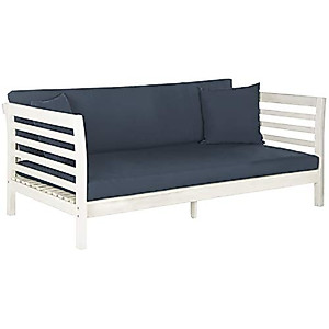 Safavieh Outdoor Collection Malibu Antiqued White/ Navy Acacia Wood Cushioned Daybed