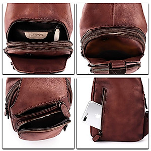Genuine Leather Sling Bag Chest Shoulder Hiking Backpack Vintage Handmade Crossbody Daypack (Coffee)