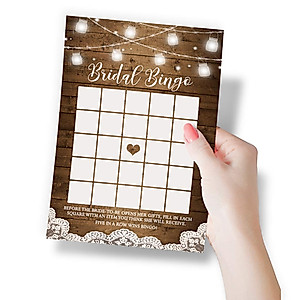 Printed Party Bridal Shower Game Set – 5 Fun Games and Activities for 50 Guests, Includes Bingo, Trivia, Guess How Many, and Advice Cards, Rustic Country Wedding Shower Games