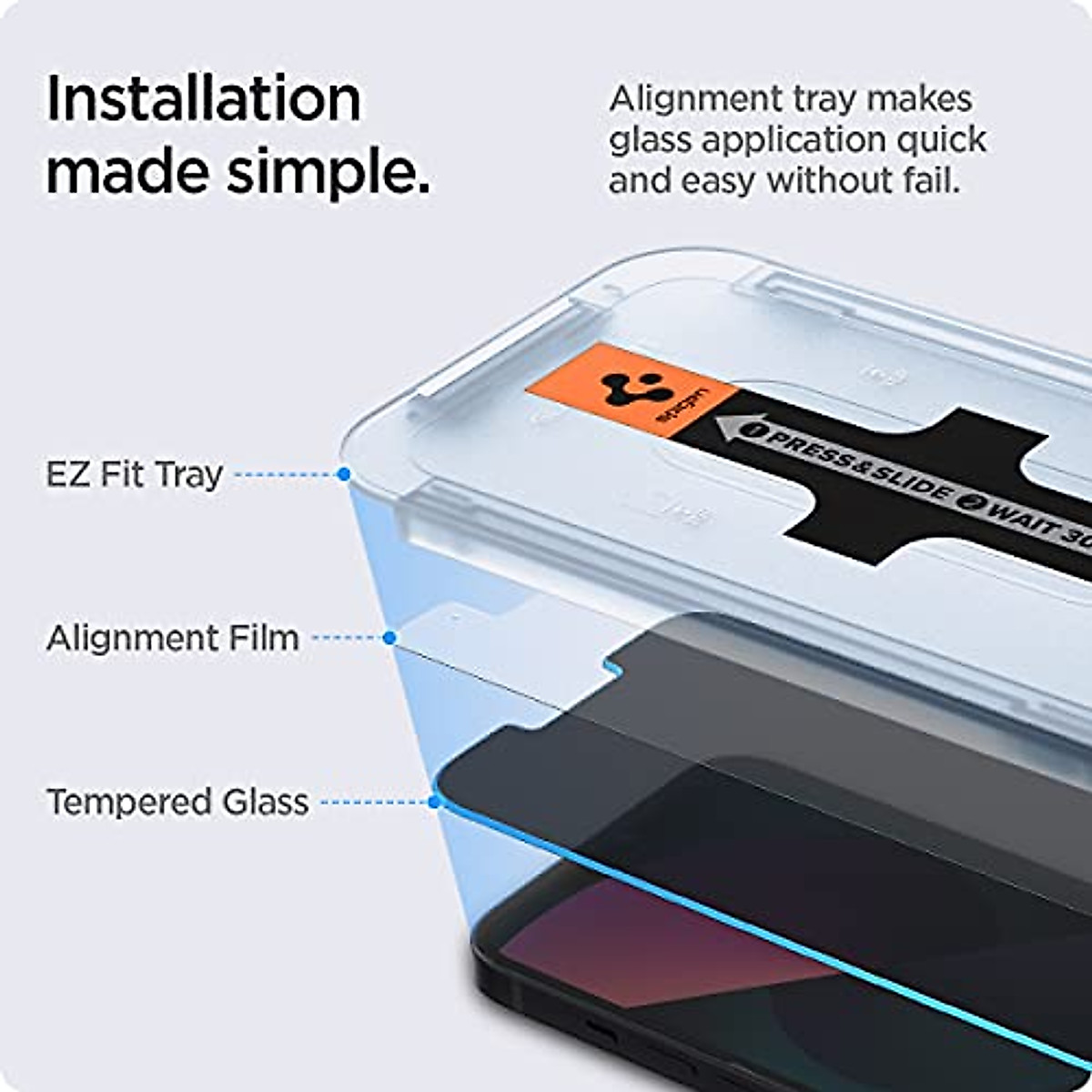 Spigen Tempered Glass Screen Protector [GlasTR EZ FIT - Privacy] Designed for iPhone 14 / iPhone 13 Pro/iPhone 13