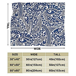 Flannel Plush Plush Throw Blanket, Retro Style Hawaiian Tribal Aloha Polynesian Pattern Throw for Winter Living Room Wedding Gift, Air Conditioning Blanket and Comfy Washable 80x60 Inch
