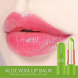 Petansy 3 Packs Aloe Vera Lipstick, Lips Moisturizer Long Lasting Nutritious Lip Balm Magic Temperature Color Change Lip Gloss-Set(A)