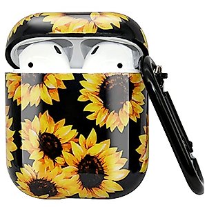 Sun Flower Case Compatible with AirPods Cover, Full Protective Soft TPU AirPods Cover Compatible with AirPods 1&2 Wireless and Wired Charging Case ZPYOU -Black Sunflower
