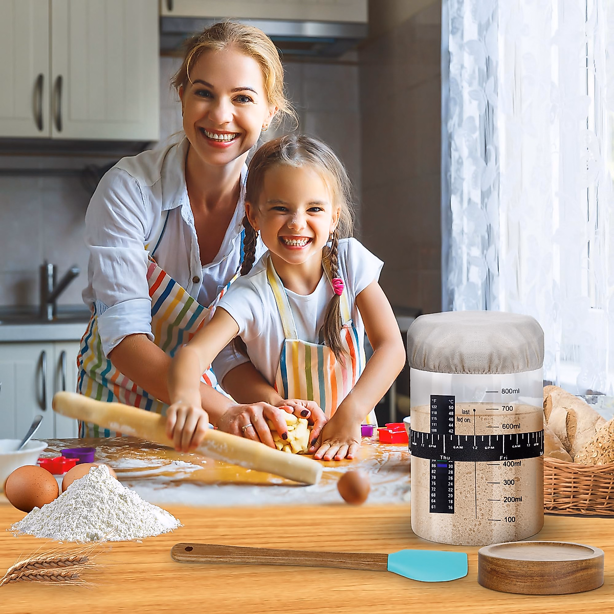 Quald Sourdough Starter Jar Kit, 35 Oz Sourdough Starter Jar With Thermometer (2)