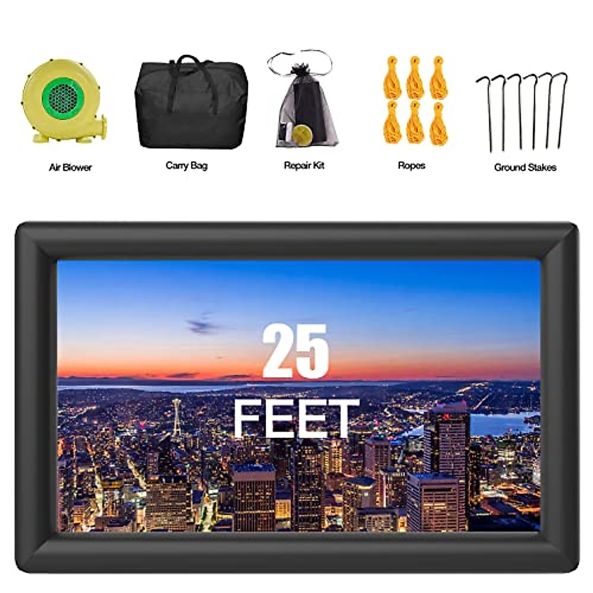 PPXIA Inflatable Movie Screen 25ft Outdoor Projector Screen with Air Blower, Supports Front and Rear Projection Blow Up Screen for Movie Nights Backyards Pool Party