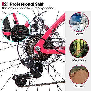 HH HILAND 26 Inch Womens Mountain Bike, with Step-Through Frame, 21 Speeds, Suspension Fork MTB, Bicycle for Women Men Adult Pink