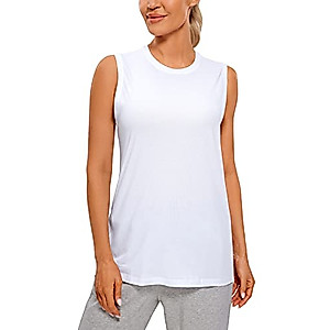 CRZ YOGA Pima Cotton Workout Tank Top for Women Loose Sleeveless Tops High Neck Yoga Tanks Athletic Gym Shirts White X-Large