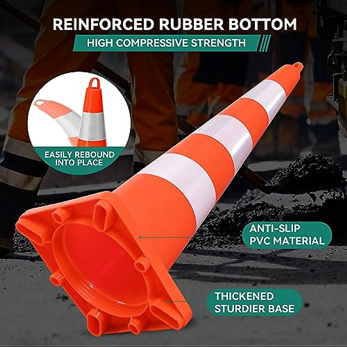 YITAHOME Traffic Cones 36 Inch (6 Pack), with 16.4FT Chain and Reflective Collars, PVC Orange Construction Cones, Safety Cones for Parking Lot, Home Road