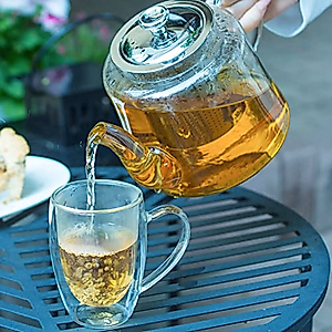 Aserson 1100 ml/37 oz Glass Teapot, Heat Resistant, Stainless Steel Infuser, Handmade, Leaf Tea Brewer, Borosilicate Glass, Stovetop Teapot and Microwave Safe