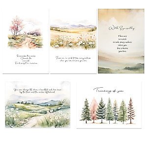 SLAPAFLIFE Sympathy Cards with Envelopes, Watercolor landscape Design Sympathy Cards Set of 20, Condolence Card with Matching Peel-and-Seal Rustic Envelopes, Each Card Comes with Heartfelt Condolences