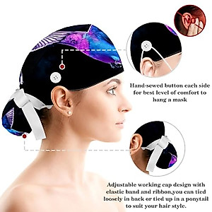 Scrub Surgical Hat,Cycling Hat with Buttons and Cotton Sweatband,Humming Bird Watercolor