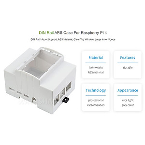 DIN Rail Case for Raspberry Pi 4, DIN Rail Mount Support, ABS Material, Clear Top Window, Large Inner Space Allows Accommodating an Extra Add-on Such as PoE HAT (D), RS485 CAN HAT etc. Easy to Use