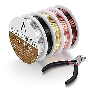 BEADNOVA Craft Wire Jewelry Beading Wire Tarnish Resistant Copper Wire for Jewelry Making with Cutting Pliers (5pcs, 26 Gauge)
