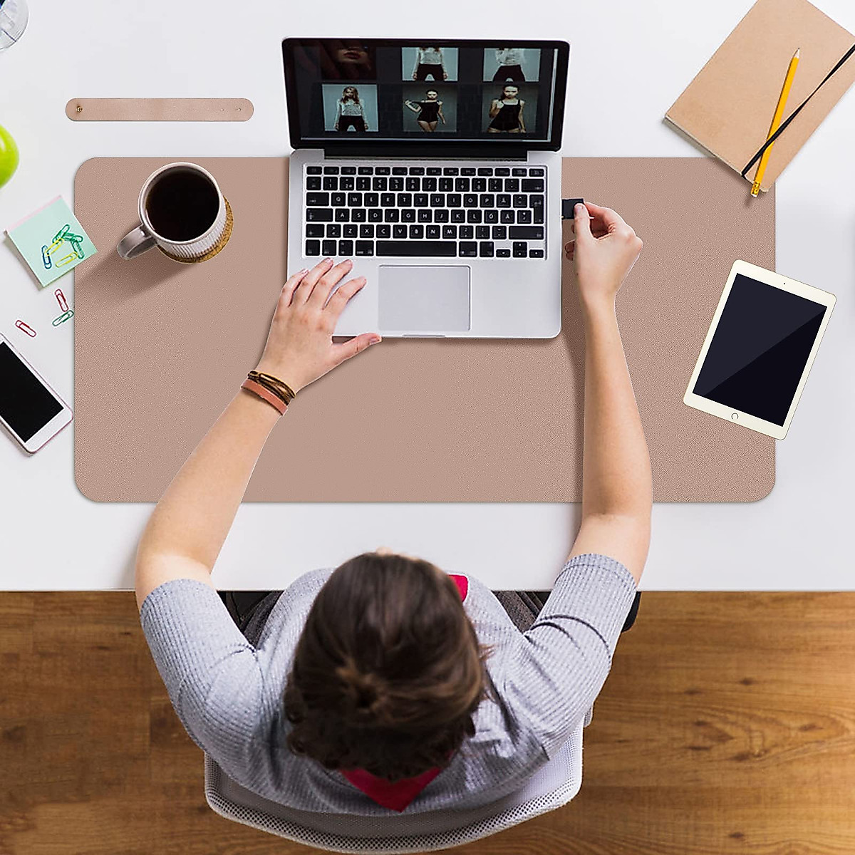 Boutilon Leather Desk Pad 30" x14",Non-Slip Mouse Pad,Office Desk Mat,Waterprooft PU Leather Desk Blotter,Desk Pad Protector,Desk Writing Pad for Home Office Decor (M-Champagne)