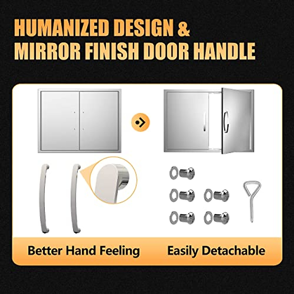 KODOM Outdoor Kitchen Doors 31''W X 24''H,Flush Mount Stainless Steel BBQ Access Doors, Double Grill Access Door for Outdoor Kitchen Cabinets and BBQ Island