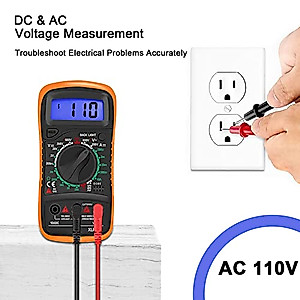 Digital Multimeter Voltmeter Battery Circuit Multi Tester OHM Volt Amp AC DC Voltage Current Continuity Resistance Diodes Electrical Test Meter with Test Leads LCD Display